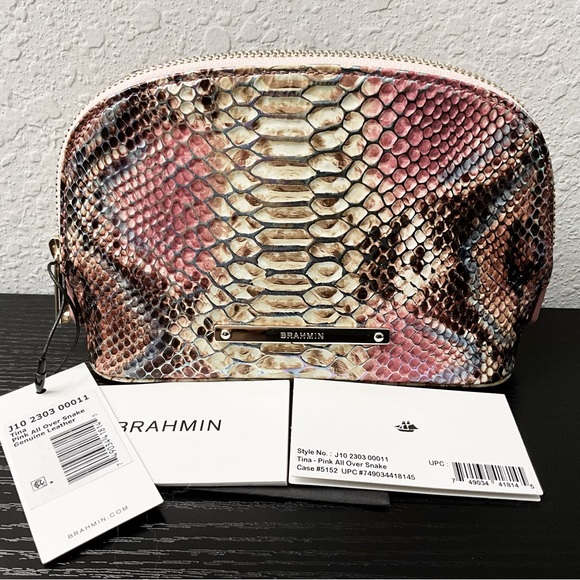 Brahmin | Bags | Brahmin Tina Cosmetic Clutch Pink All Over Snake Nwt ...